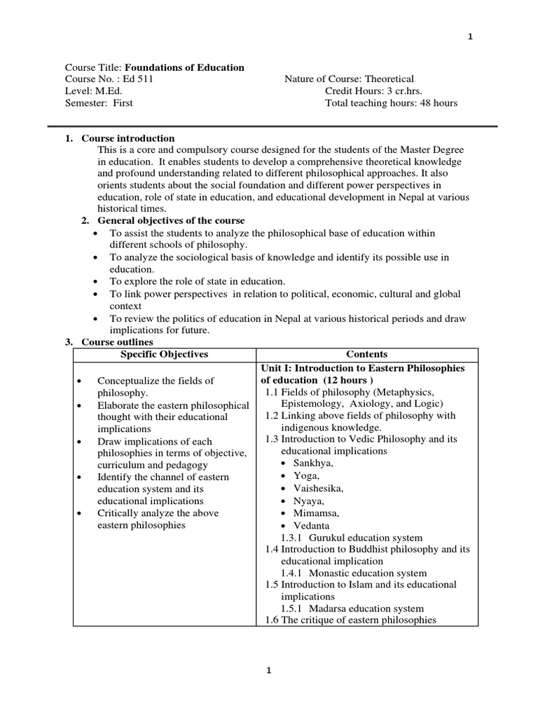 Foundations of Education Course Overview | PDF | Sociology | Social ...