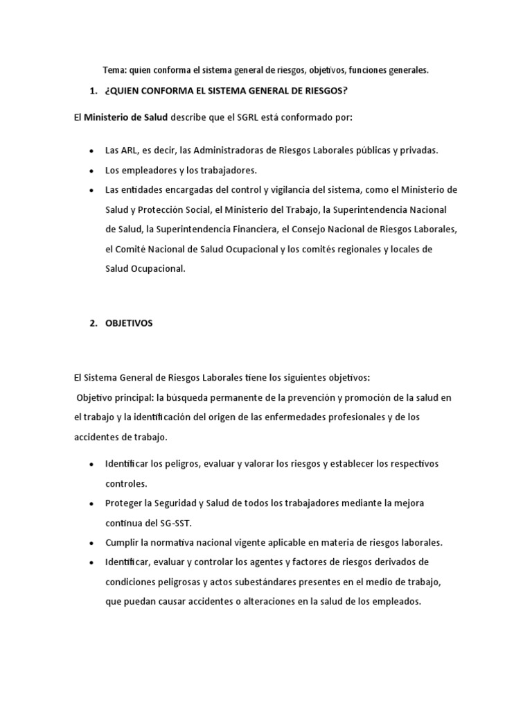 Exposicion Sistema General de Riesgos Laborales | PDF | Seguridad y ...