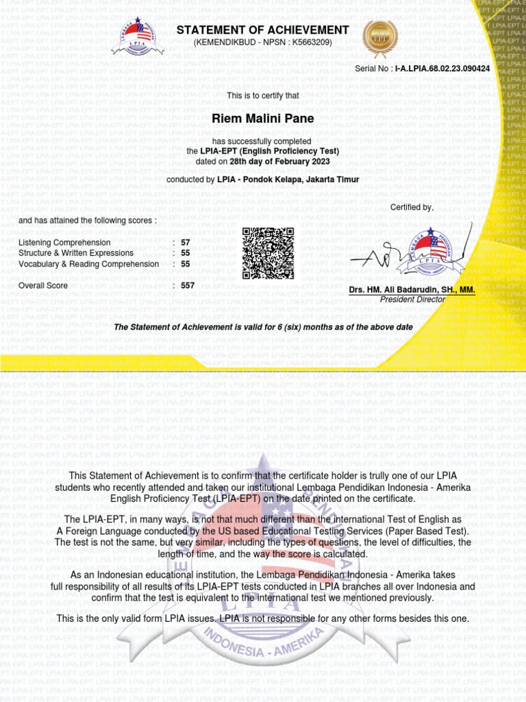 1 - Riem Malini Pane - LPIA-EPT (English Proficiency Test) | PDF ...