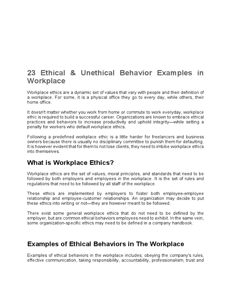 Workplace Ethics: 23 Key Examples | PDF | Employment | Sexual Harassment