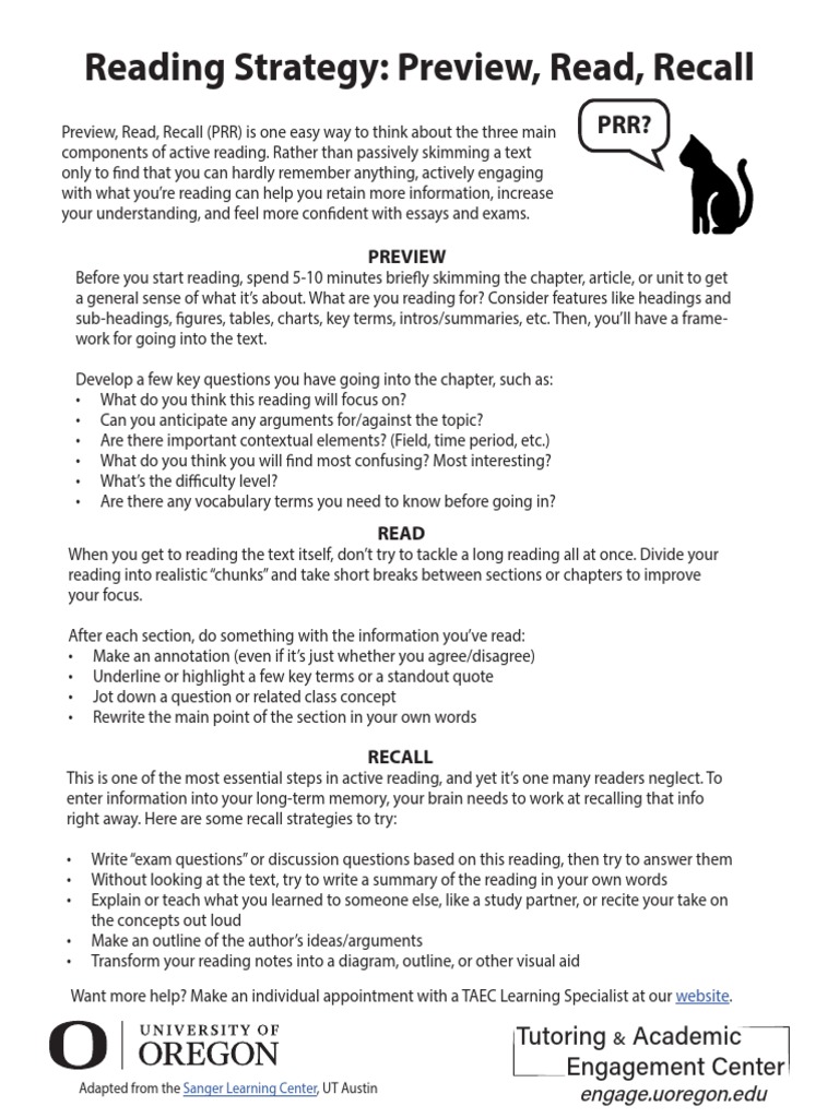 Preview Read Recall - Final | PDF | Recall (Memory) | Speed Reading