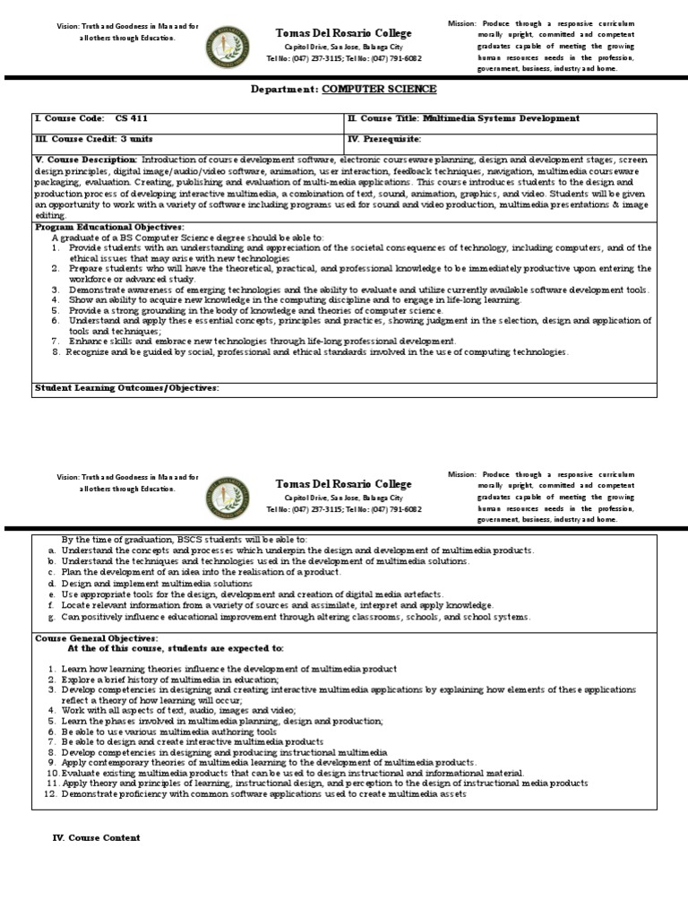 Syllabus - Cs411-Multimedia System Development | PDF | Multimedia | Design