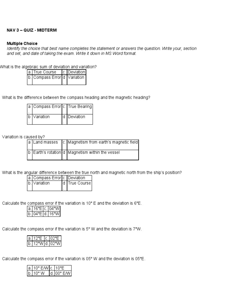 Nav 3 Quiz | PDF | Compass | Physical Phenomena