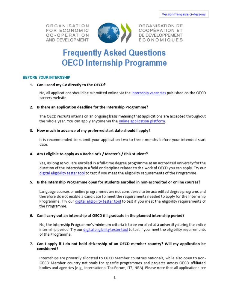 OECD Internship FAQs | PDF | Internship | Job Hunting