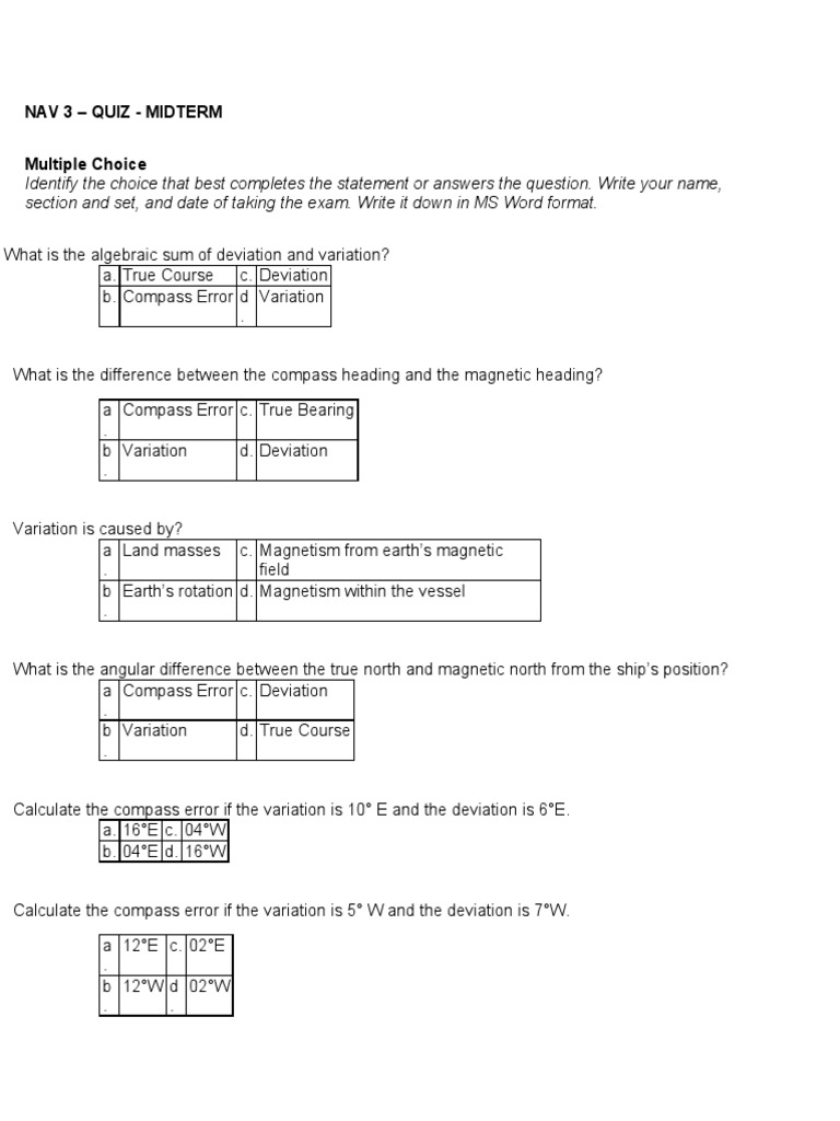 Document (NAV 3 QUIZ) | PDF | Compass | Navigation