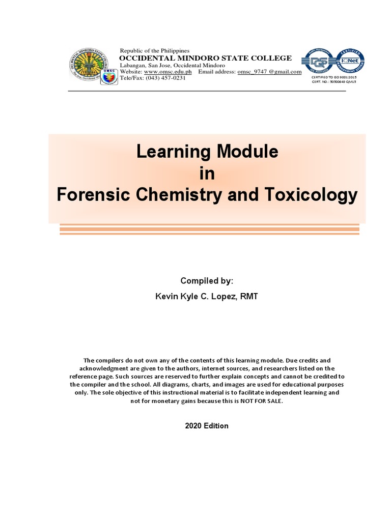 TITLE PAGE Edited FORENSIC CHEMISTRY TOXICOLOGY MODULE | PDF | Forensic ...