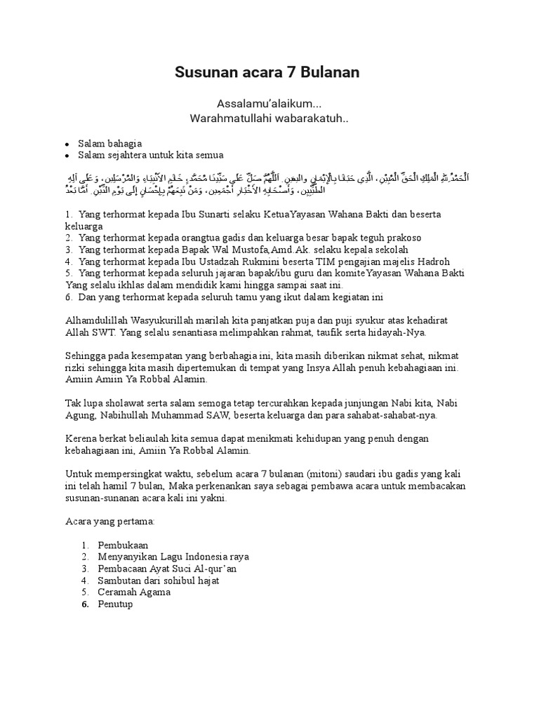 Susunan Acara 7 Bulanan | PDF