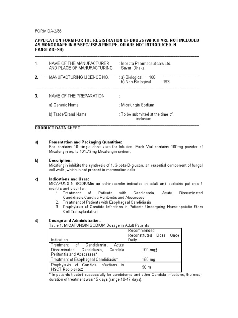 Micafungin Sodium-100mg Powder For Solution For Infusion | PDF ...
