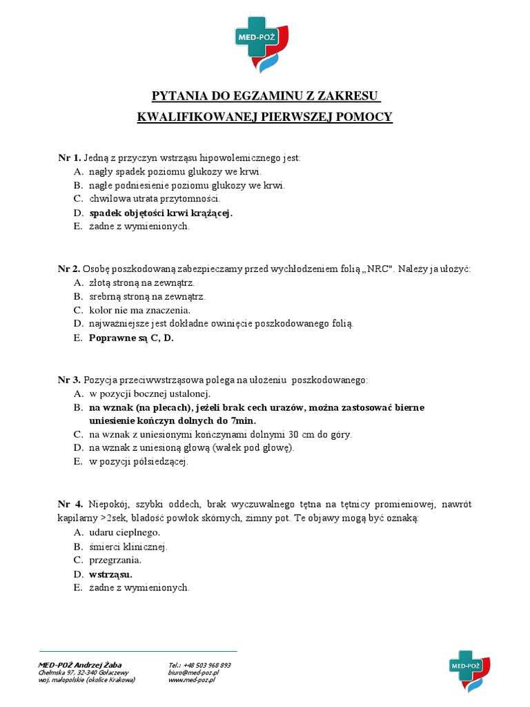 Pytania Testowe KPP 2020 R. MED POŻ Z Logo | PDF