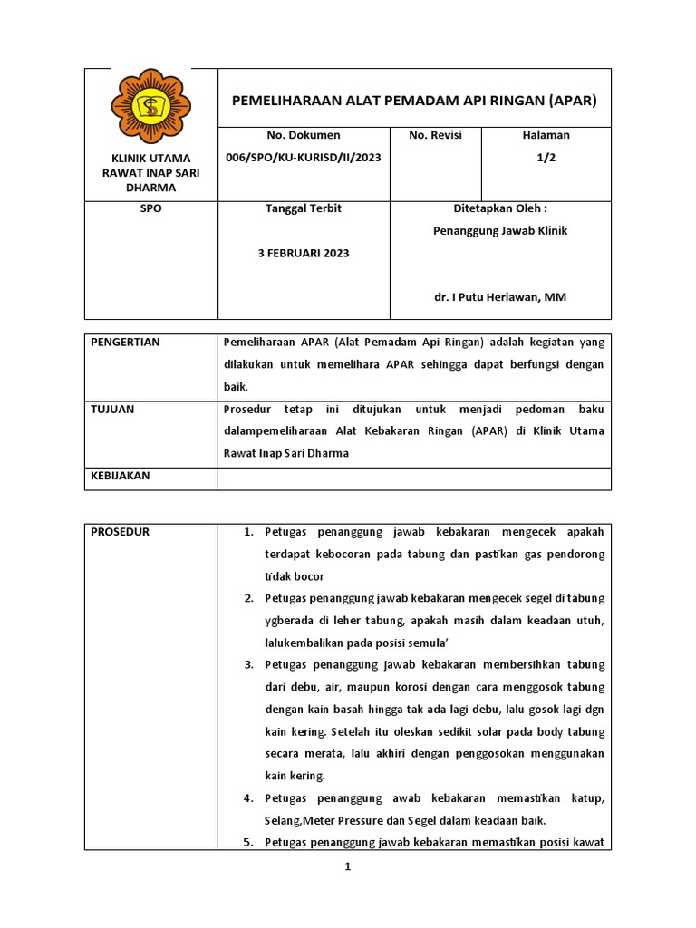 Spo Pemeliharaan Apar | PDF
