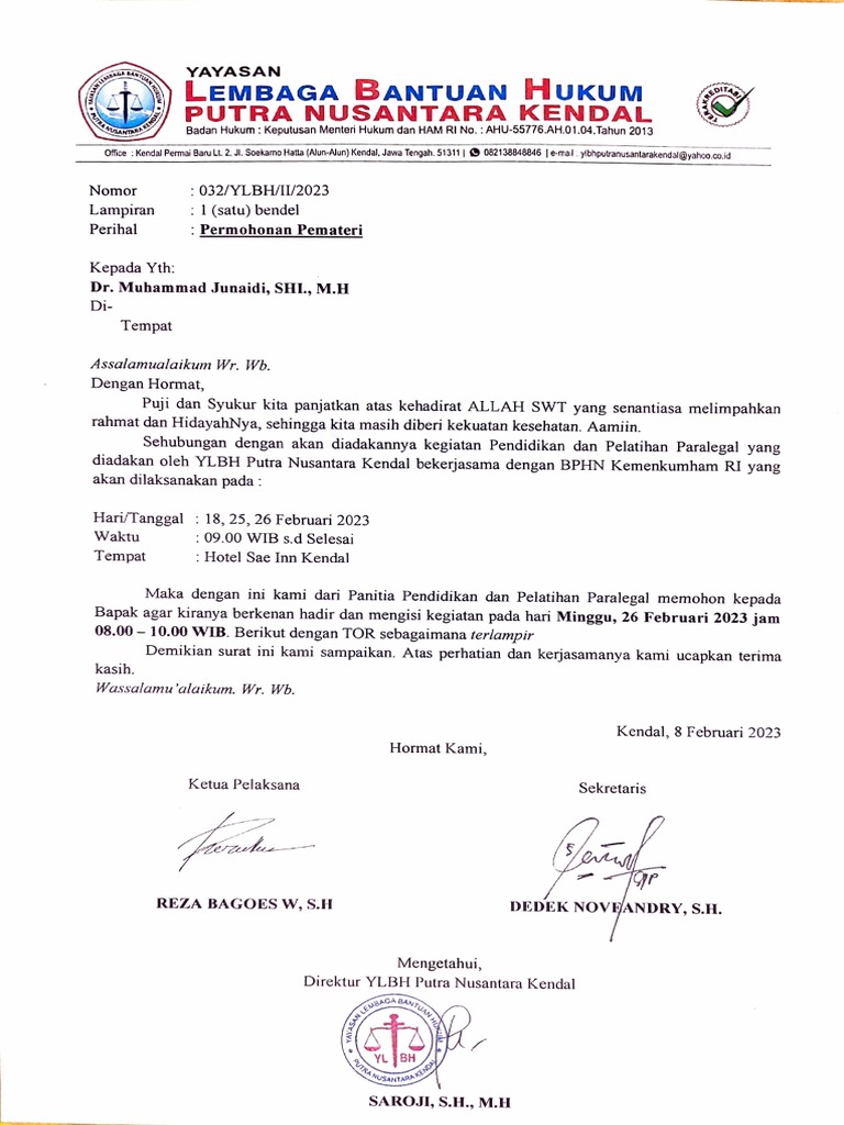 Surat Permohonan Pemateri & ToR - DR M Junaidi | PDF