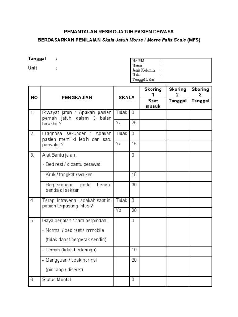 Pemantauan Resiko Jatuh Pasien Dewasa | PDF