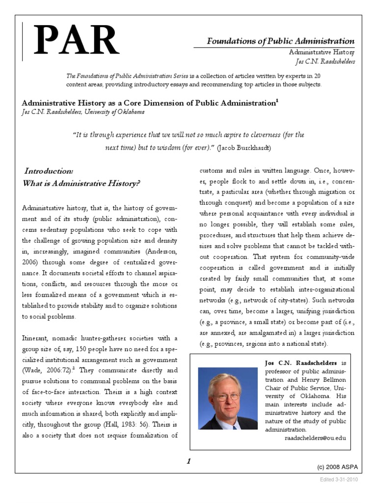 Administrative History As A Core Dimension of Public Administration ...