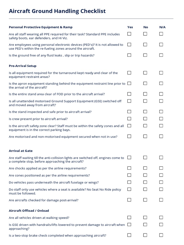 Aircraft Ground Handling Checklist | PDF | Aviation | Manufactured Goods