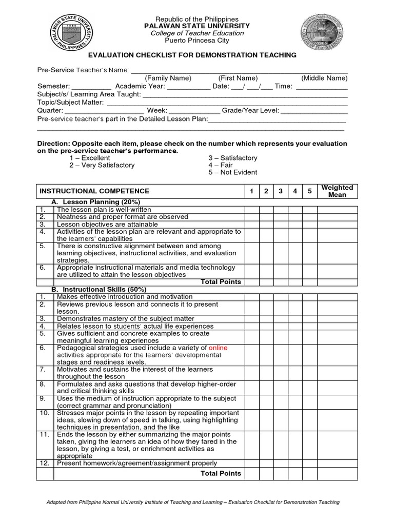 Demo Teaching Rating Sheet | PDF | Lesson Plan | Learning