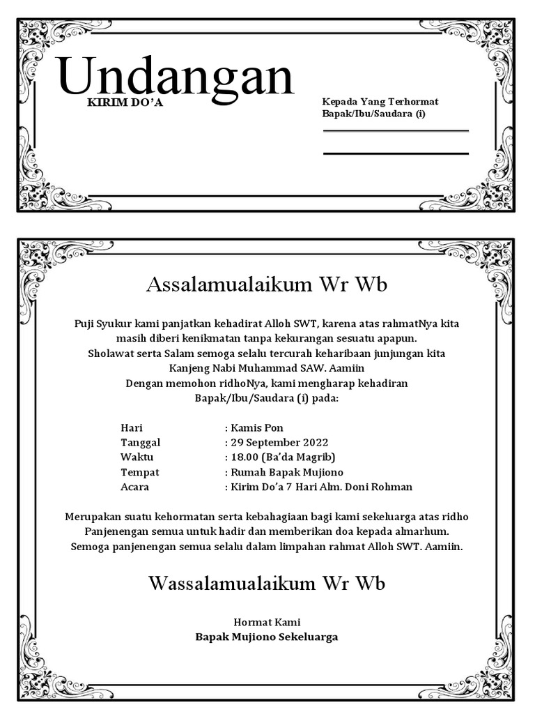 Undangan Kirim Do'a untuk Alm. Doni | PDF