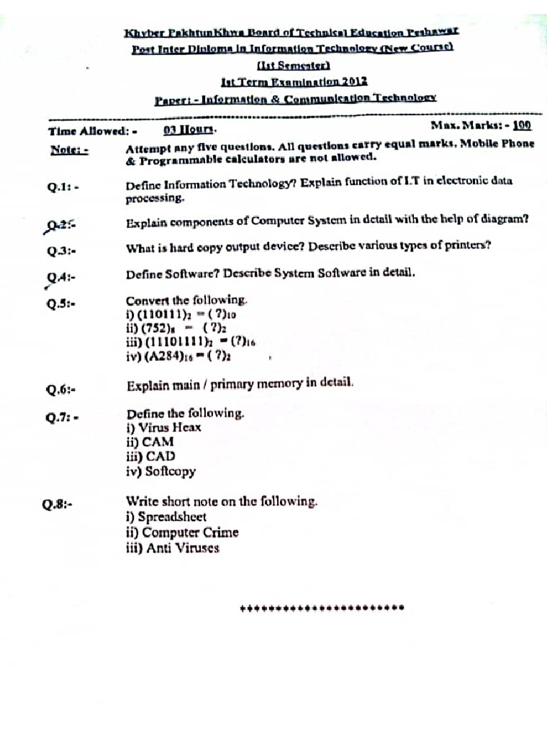 DIT Past Papers | PDF