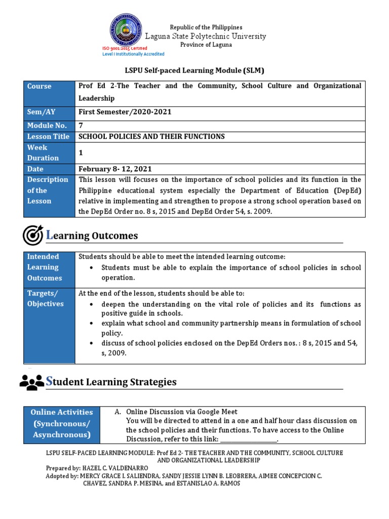 Prof - Ed2 Module 7 | Download Free PDF | Teachers | Policy