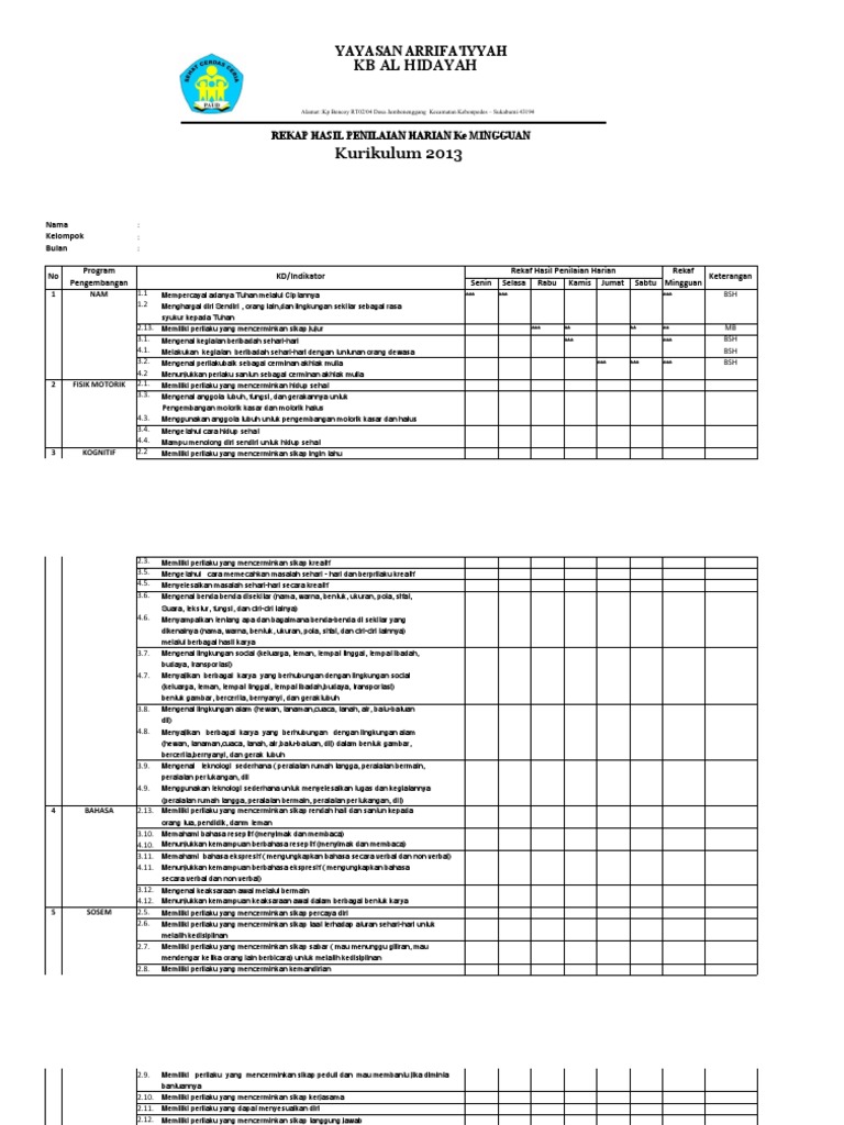 Format Penilaian Harian | PDF