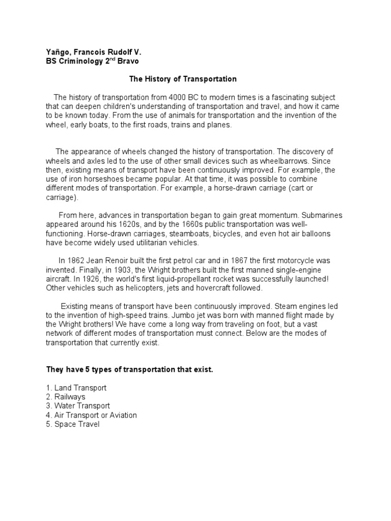 Timeline of Transportation Evolution | PDF | Transport | Mode Of Transport