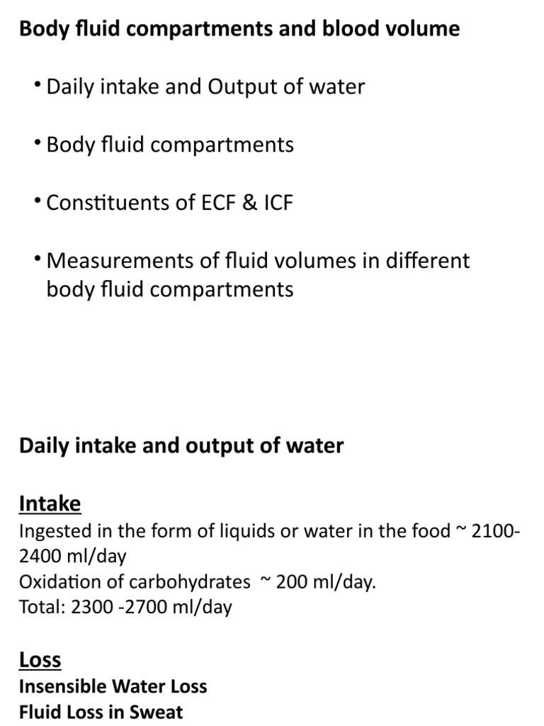 Body Fluid Compartments and Blood Volume | PDF | Histology | Physiology