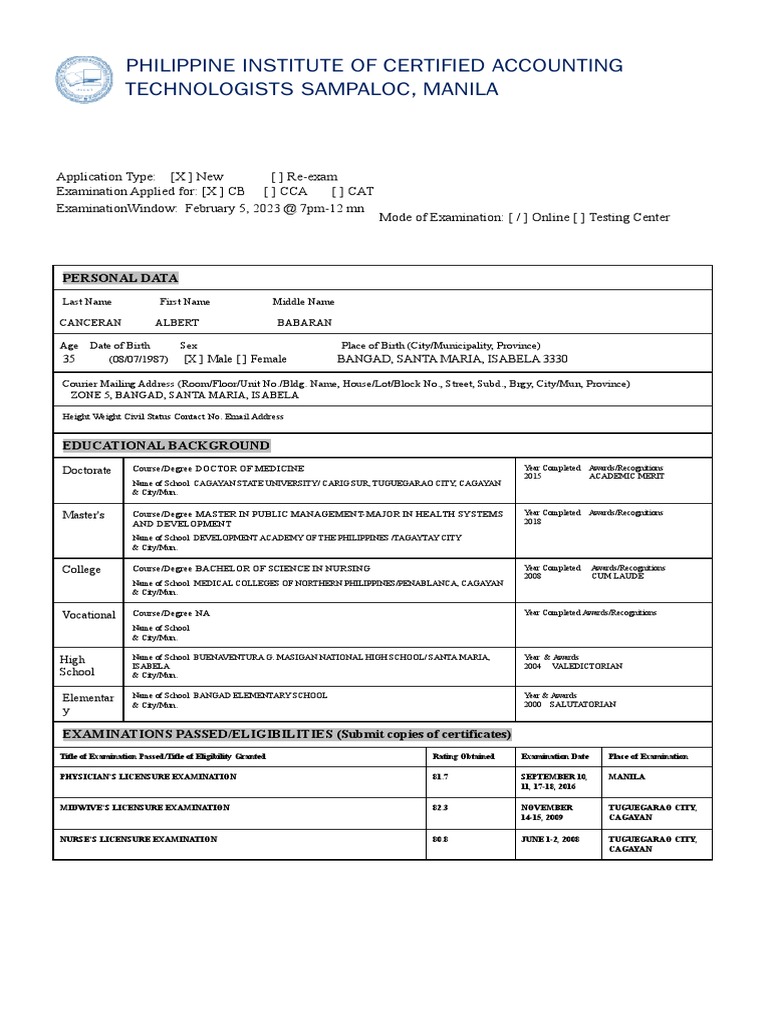 CB Exam Application Form | PDF | Academic Degree | Licensure