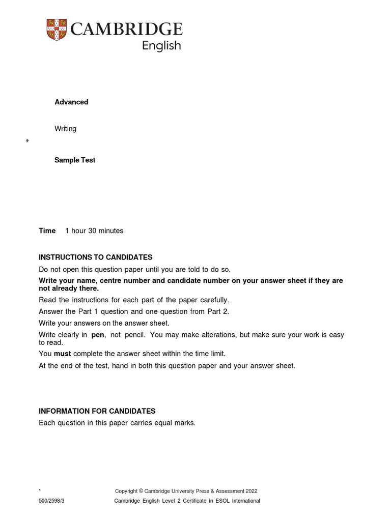 C1 Advanced Sample Paper 2 Writing 2022 | PDF | Cognition