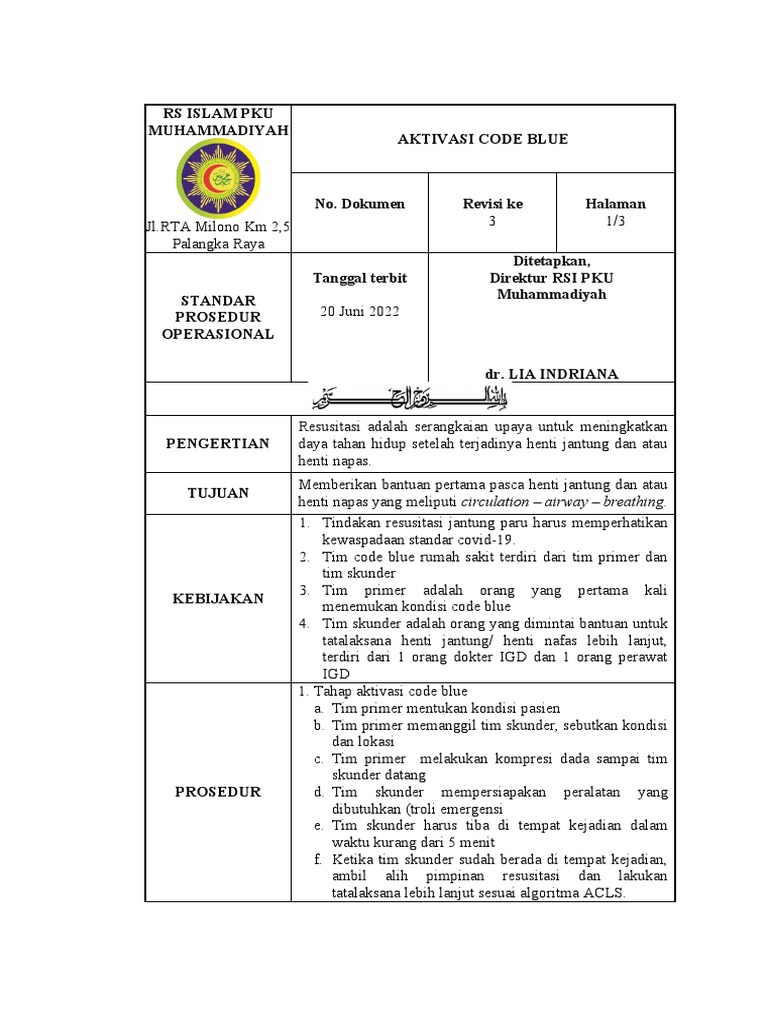 SPO Aktivasi Code Blue | PDF