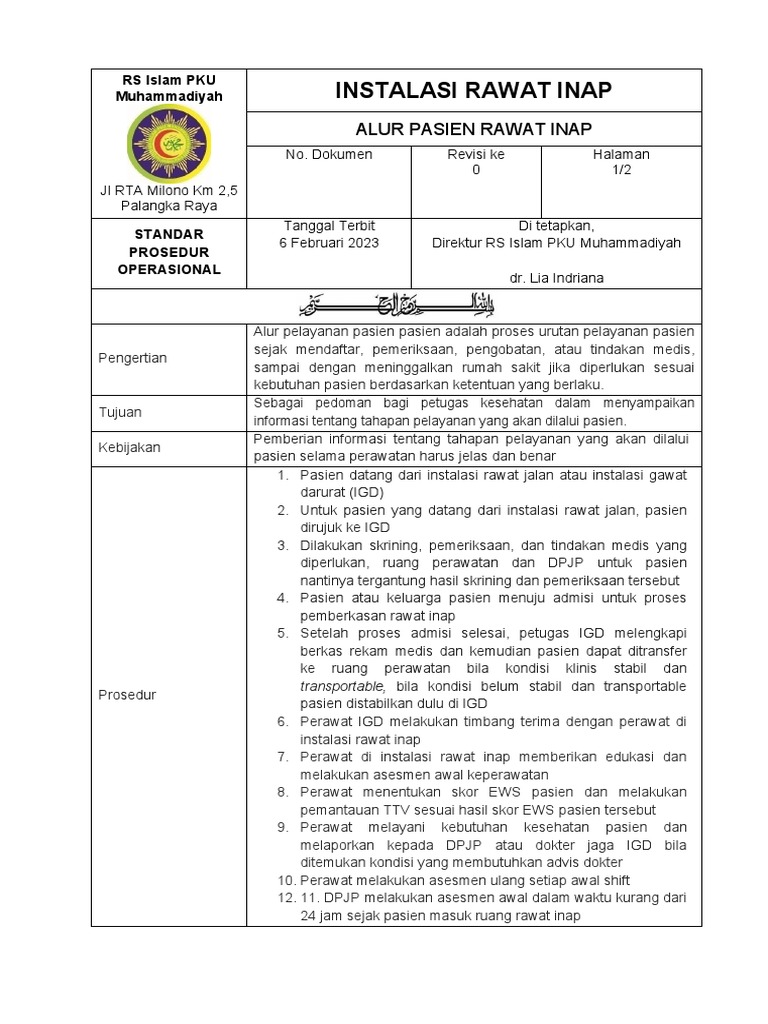 SPO Alur Pasien Ranap | PDF