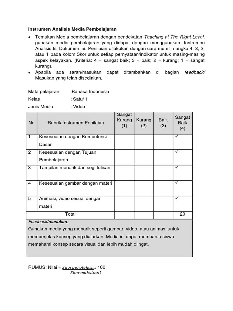 Instrumen Analisis Media Pembelajaran | PDF
