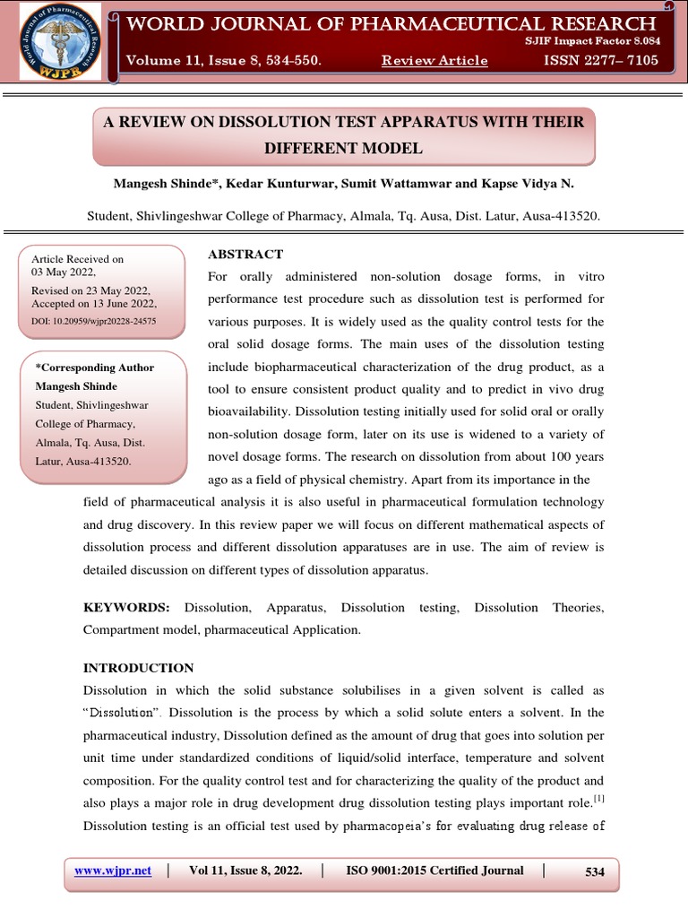 Pharma Dissolution Testing Review | PDF | Solubility | Pharmacology