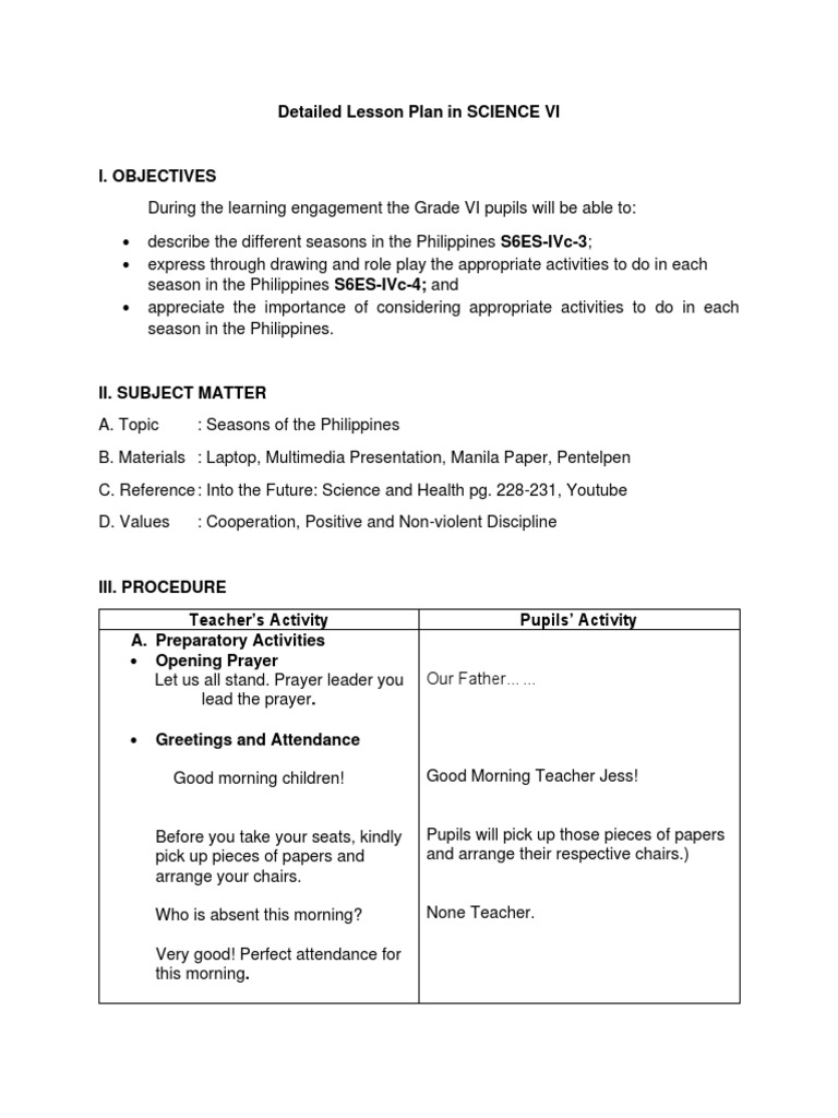 Detailed Lesson Plan in SCIENCE VI | PDF | Lesson Plan | Climate