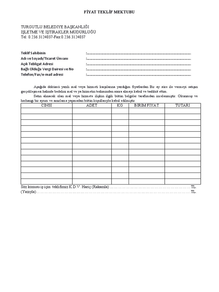 Boş Fiyat Teklifi.. | PDF