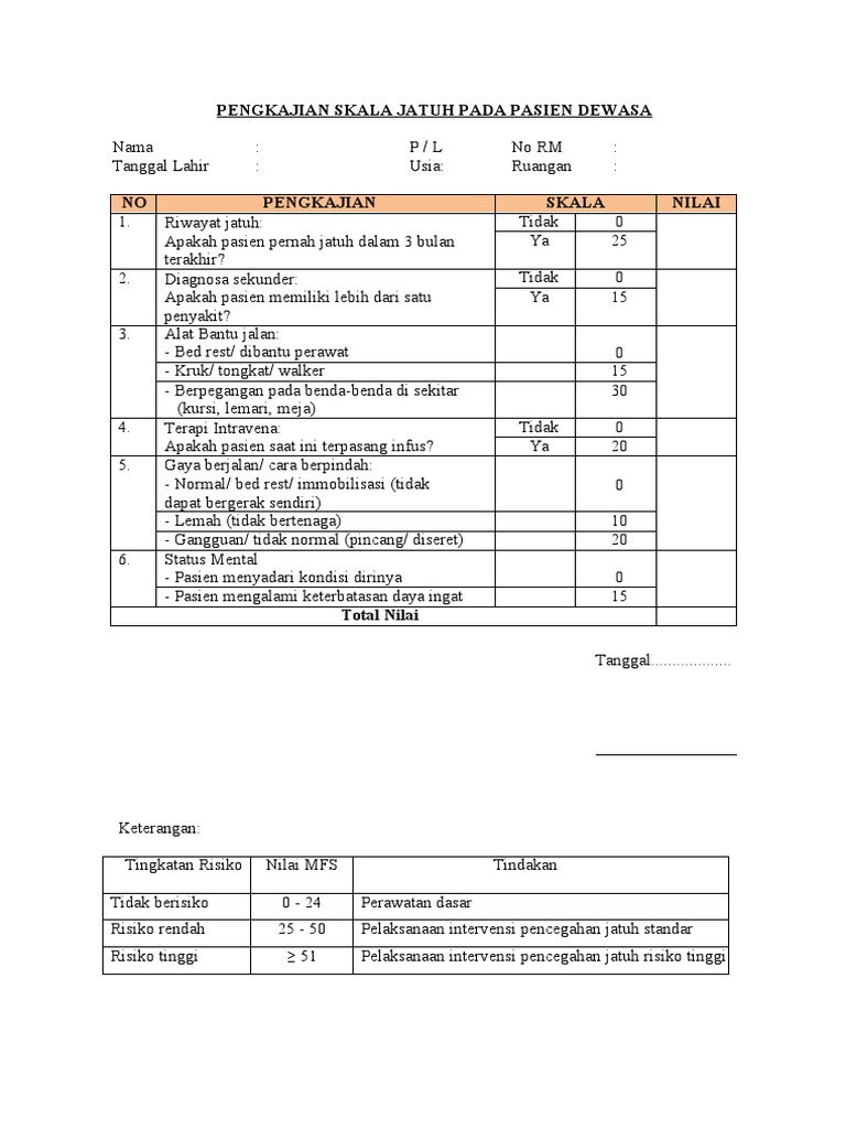 Skala Resiko Jatuh Pasien Dewasa | PDF