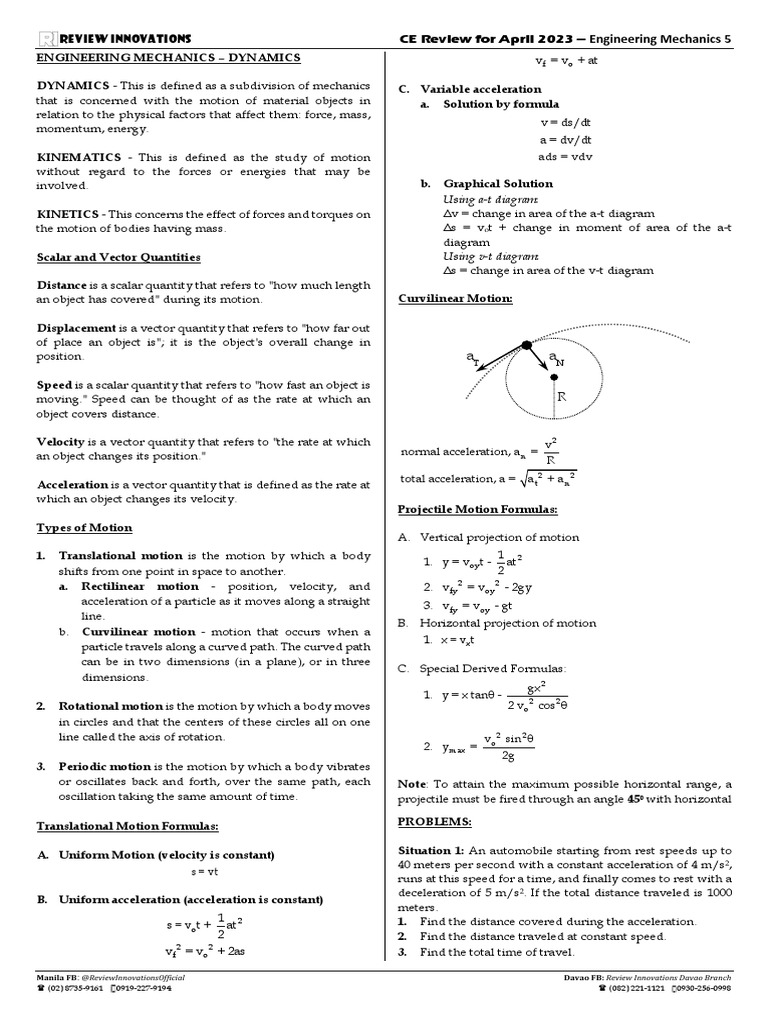 CE Board April 2023 - Engineering Mechanics - Set 5 | PDF | Acceleration | Velocity