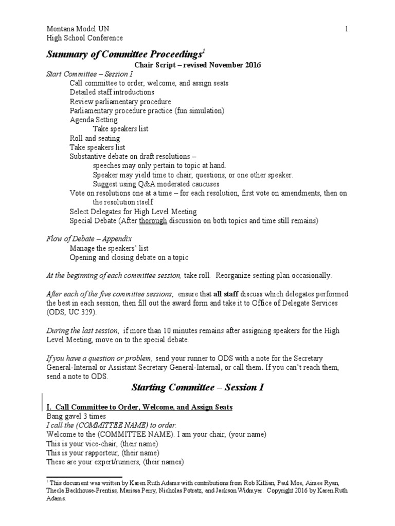 Chair Script Template Pdf Committee Rules