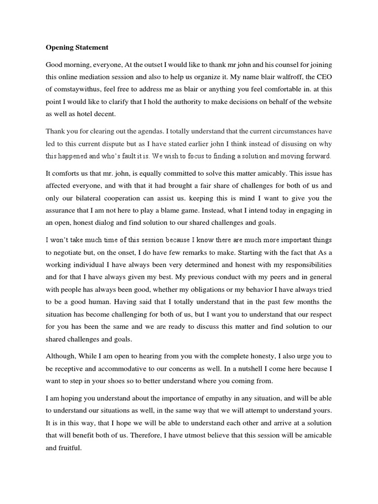 Opening Statement (Responding) | PDF | Mediation