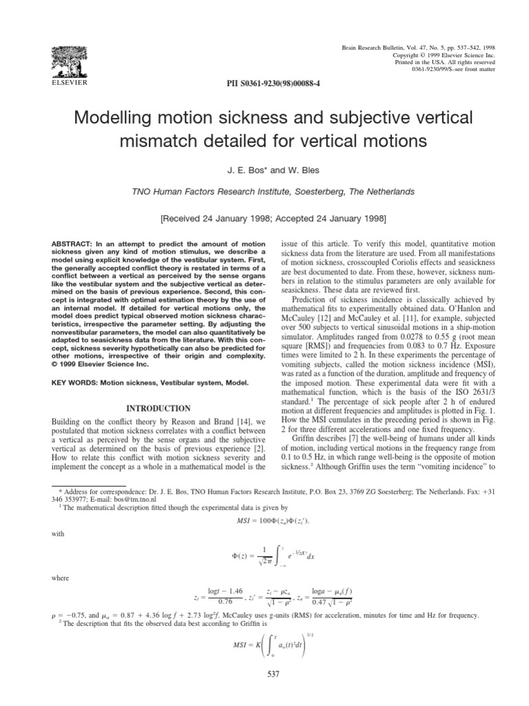 Modelling Motion Sickness and Subjective Vertical Mismatch Detailed For Vertical Motions ...