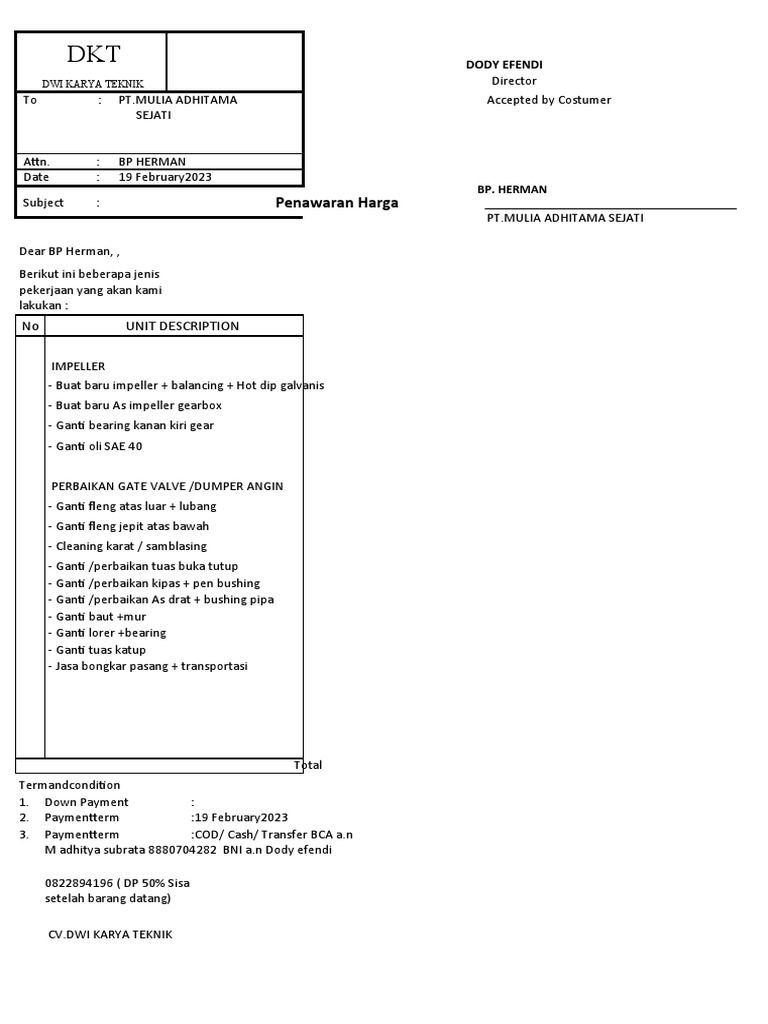 Penawaran Harga PT Mulia Adhitama Sejati Rev 02 (1) New | PDF