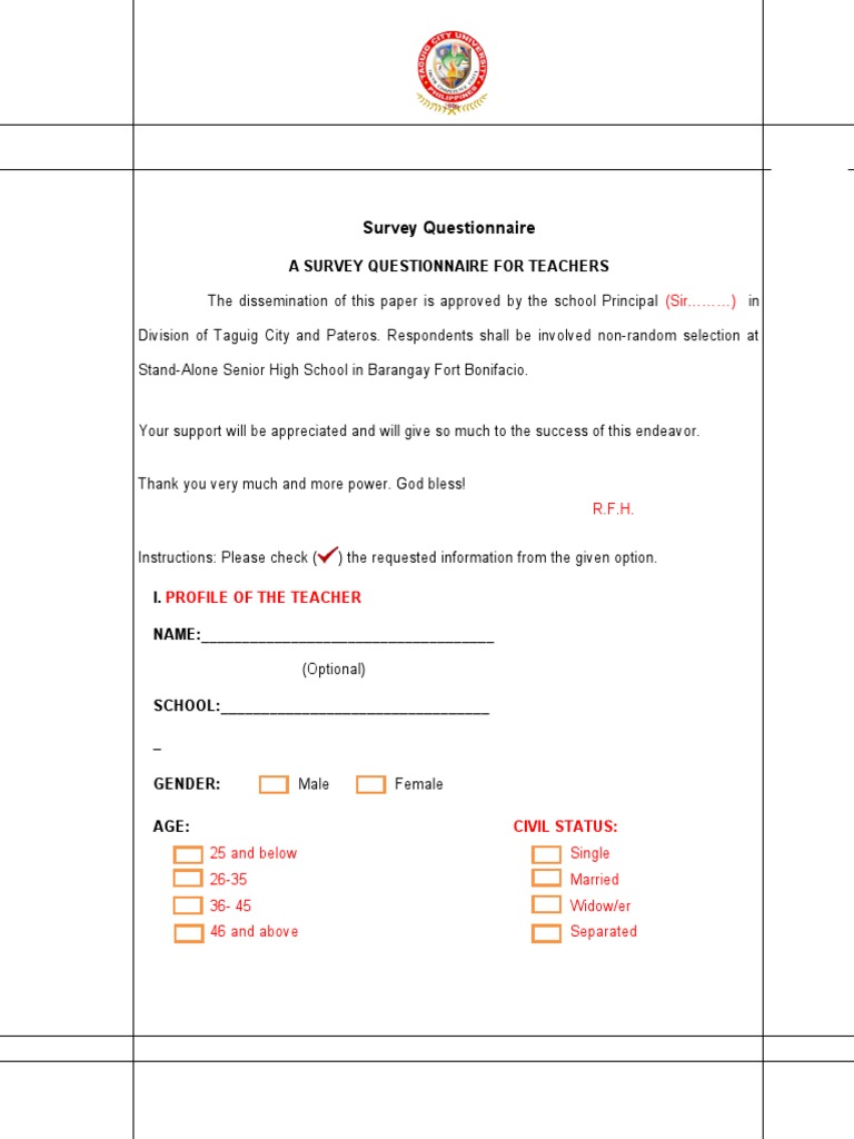 Instrumentation Survey Questionnaire | PDF | Teachers | Learning
