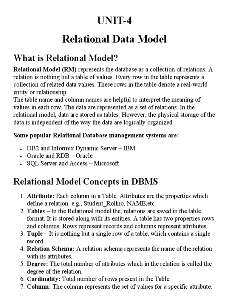 DBMS Unit4 | PDF | Relational Database | Relational Model