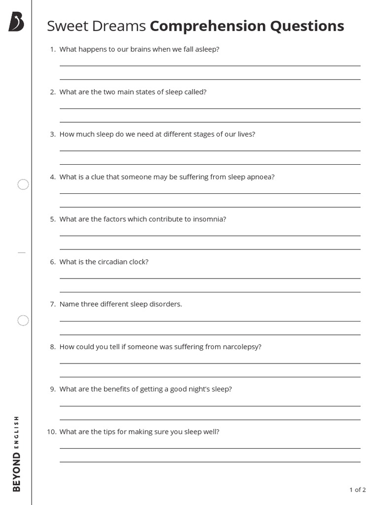 Sweet Dreams Comprehension Questions HA | PDF | Sleep | Rapid Eye ...