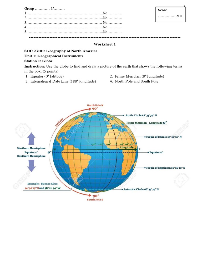 Geography of North America Worksheet | PDF | Longitude | Latitude