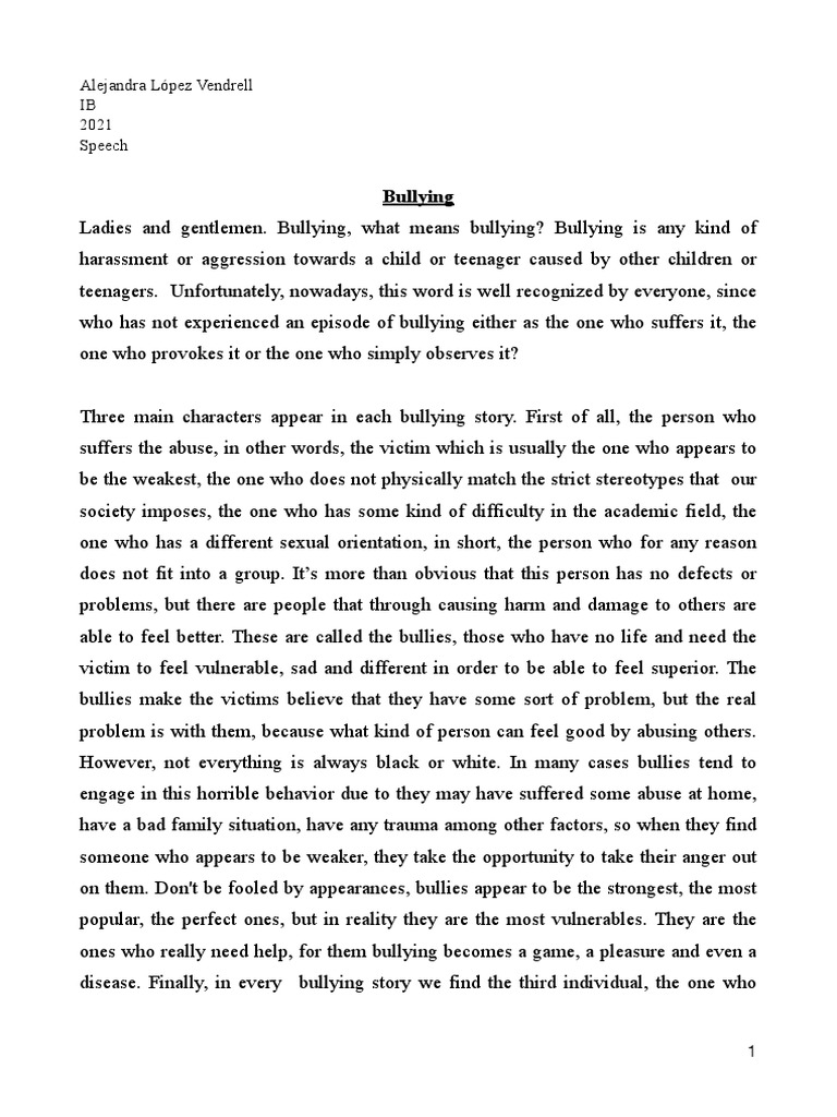 Speech | PDF | Bullying | Cyberbullying