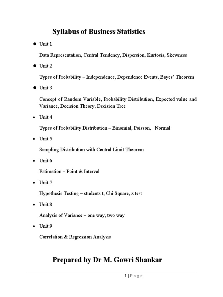 Business Statistics Syllabus | PDF | Statistics | Mean