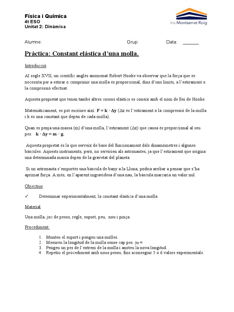 Laura Bernia Ariza - Pràctica. Constant D'una Molla. | PDF