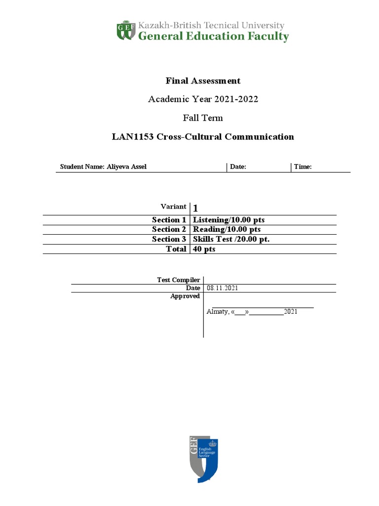 LAN 1153 - 3C - Sample Final 2021 | PDF | Communication | Millennials