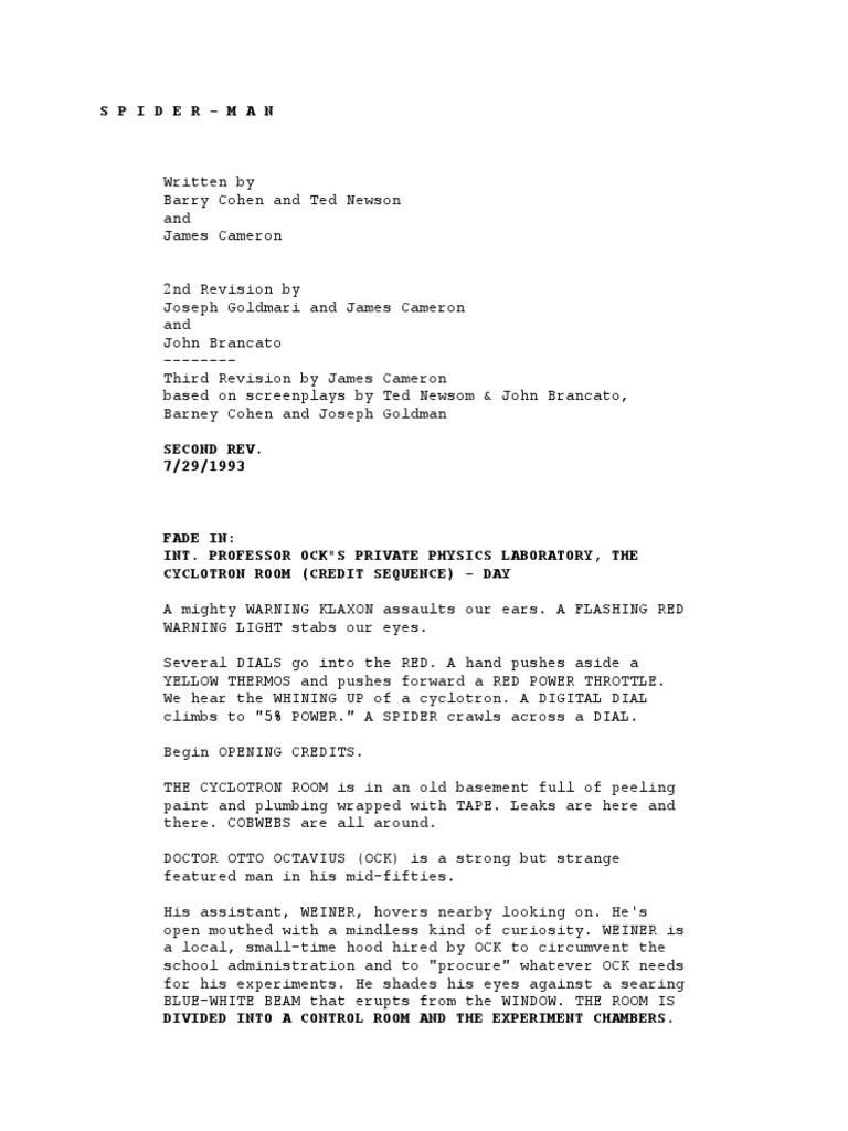 Spider-Man Screenplay Excerpt | PDF | Young Adult