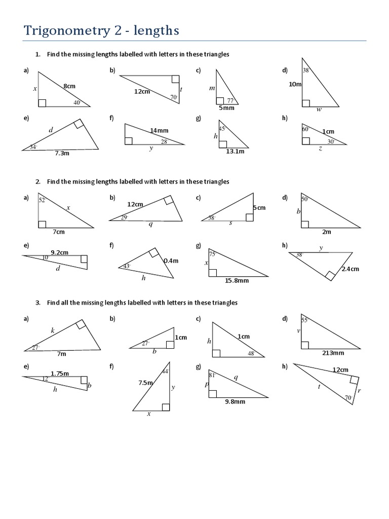 Trigonometry 2 - FIND LENGTHS | PDF | Elementary Geometry | Euclidean Plane Geometry