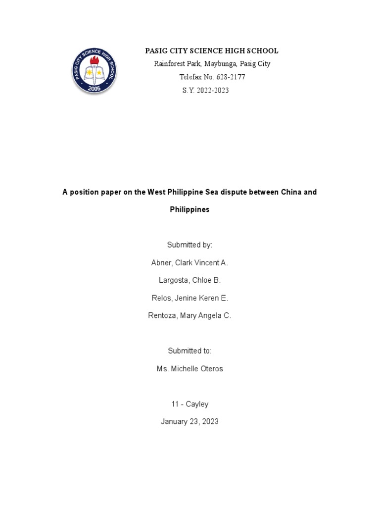 West PH Sea Position Paper | PDF | South China Sea | Philippines